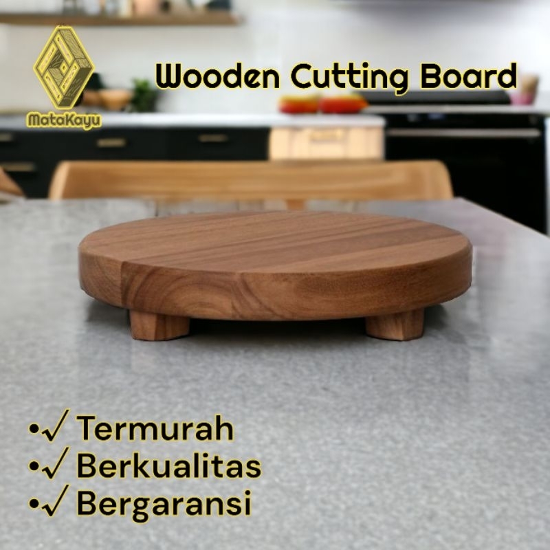 KAYU Cutting Board Wooden Cutting Board with three legs dm 30 cm cake ...