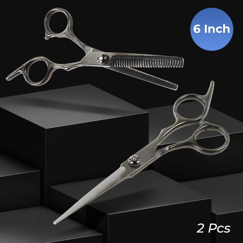 2 PCS Pair of BLACK Hair Cutting Scissors Thinning Stainless 6 inc ...