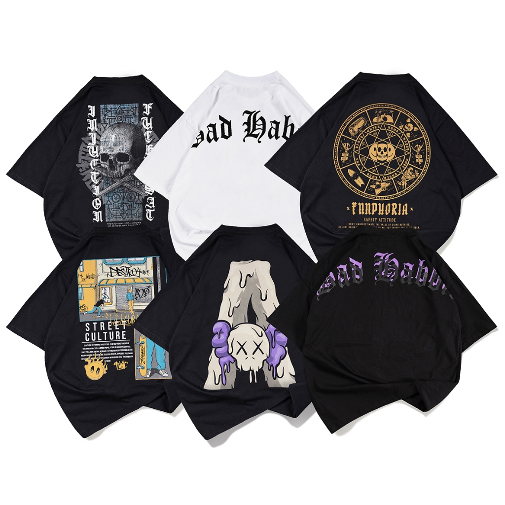 [N00398] Oversized Distro T-shirt with Good Attitude Motif Good Vibes ...