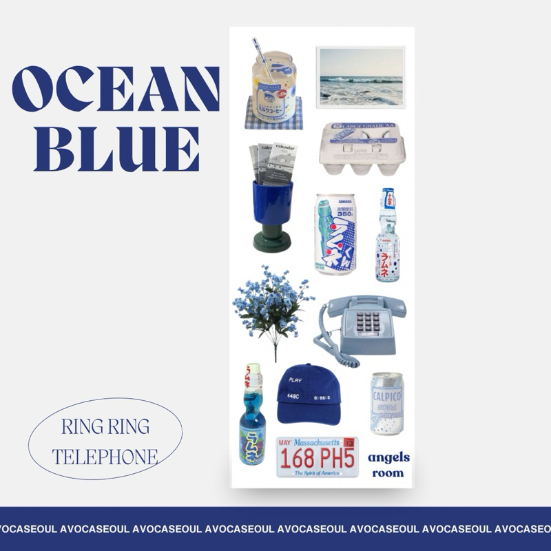 Korean ins ocean blue aesthetic sticker sheet for scrapbook decoration ...