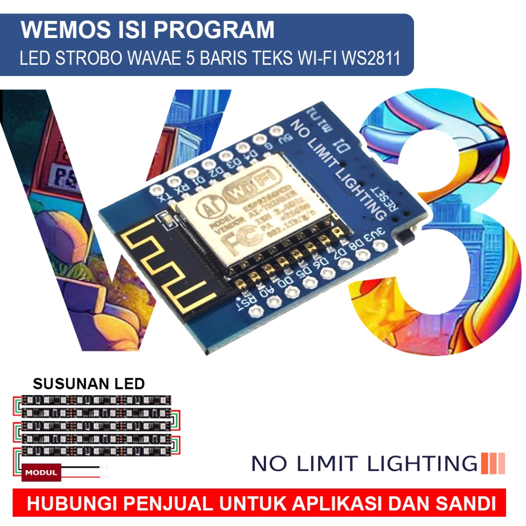 Wemos Chip 5-line Wave Strobe LED Module Program ZIGZAG V3 Wi-Fi Text ...