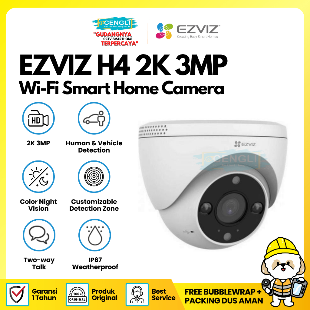 Cctv IP Camera Indoor Ezviz H4 2K 3MP Dome Wi-Fi Smart Home Camera Night Vision IPcam | Shopee ...