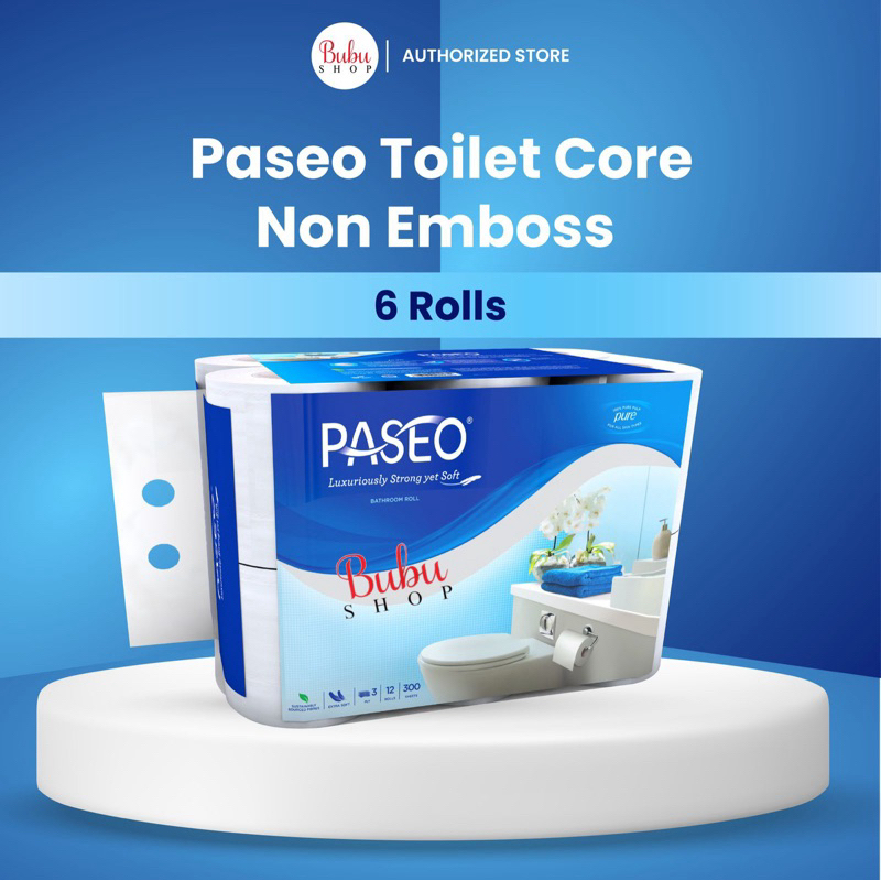 Tissue paseo toilet core non emboss 6 roll 2ply 300 sheets | Shopee ...