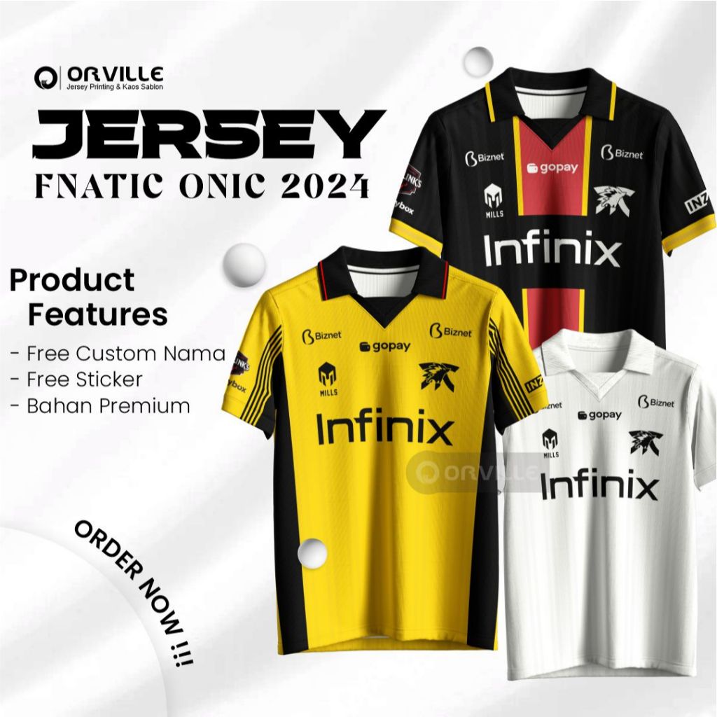Fnatic ONIC JERSEY NEW 2024 MSC MPL S14 / FREE NICKNAME & ONIC STICKER ...