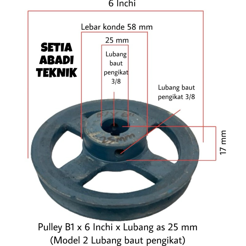 Pulley B1 x 6inch x Axle Hole 25mm (2-Hole Fastener Bolt Model ...