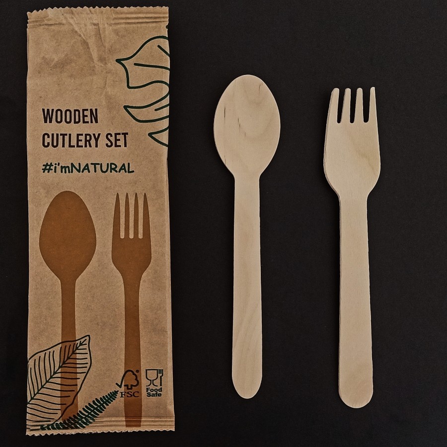 KAYU Wooden Spoon/Wooden Fork Set/Wooden Cutlery Set (Per 10 Pairs ...