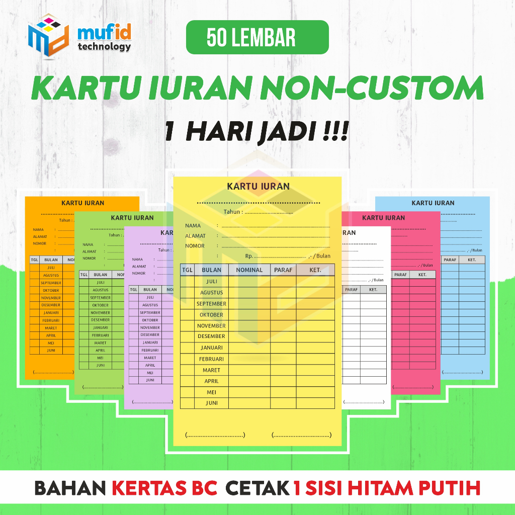 (10x16 Cm) Cash Contribution Card/SPP/Food/INFAQ/ Garbage/BIMBEL (NON ...