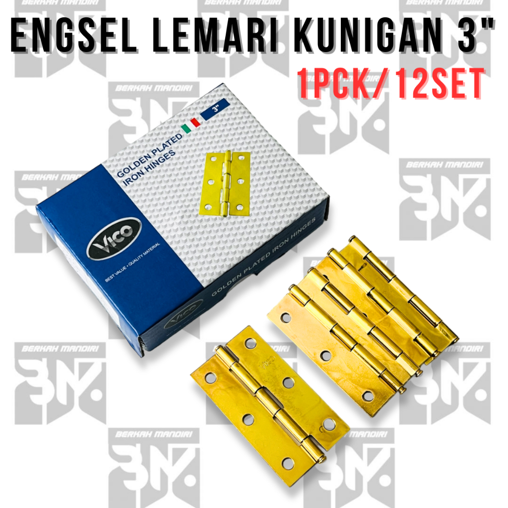 1PCK/ 12SET Cupboard, Window, Drawer Hinges Size 3 inch Vico Gold Brass ...