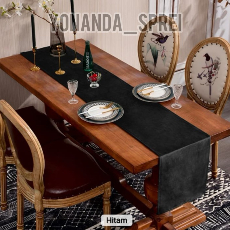 HITAM Tablecloth Or table runner premium suede Plain Black | Shopee ...