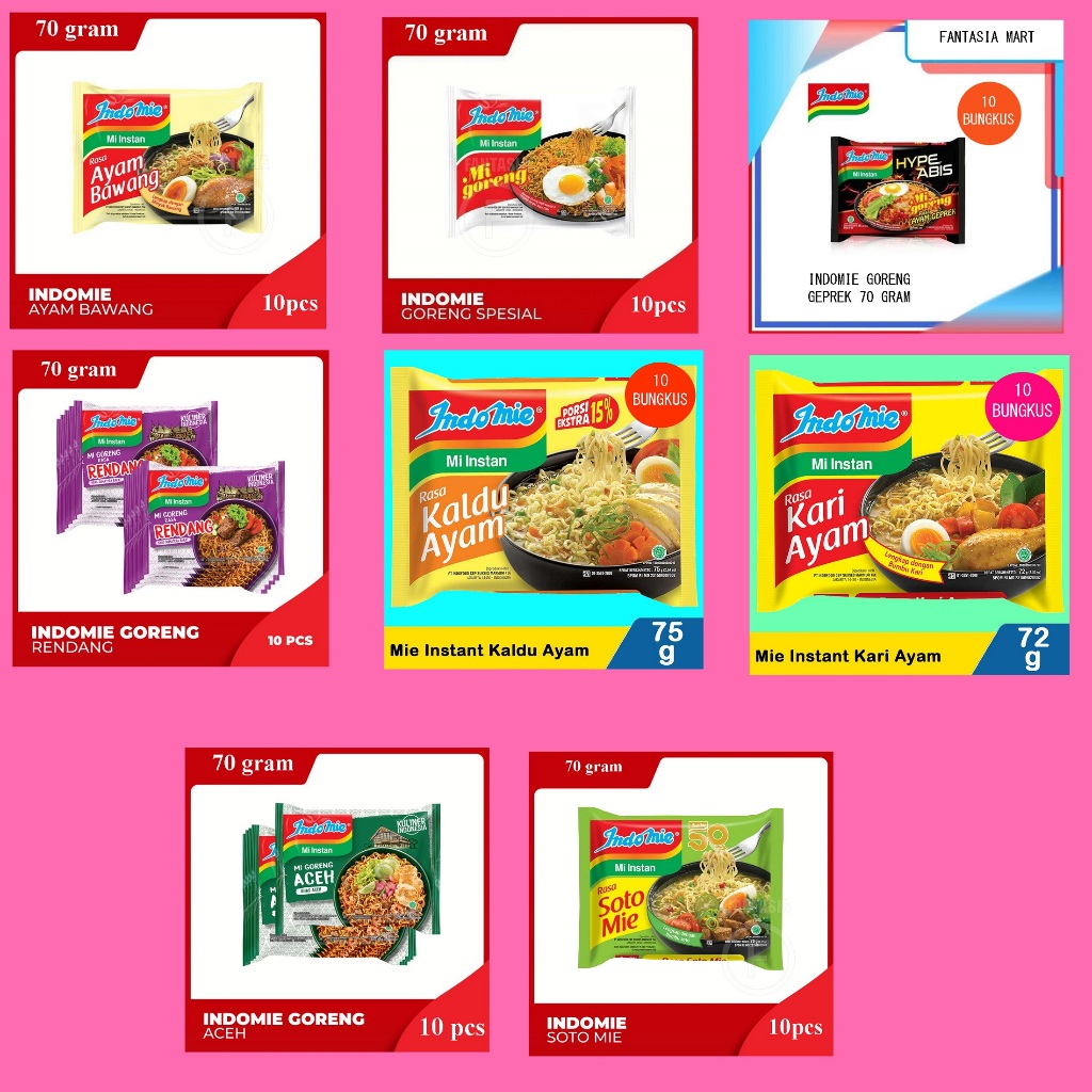 INDOMIE ANEKA VARIAN PACK PER 10 PACK FUN CORNER WITH SAFE USE | Shopee ...