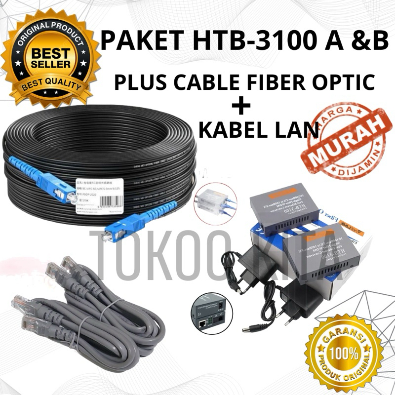 100 Meter Fiber Optic Cable Package + Media Converter HTB-3100 A+B ...