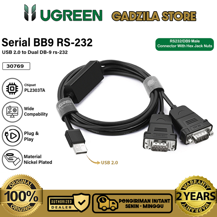 Ugreen Adapter Cable USB A 2.0 To Dual Serial RS232 DB9 Male Cable ...