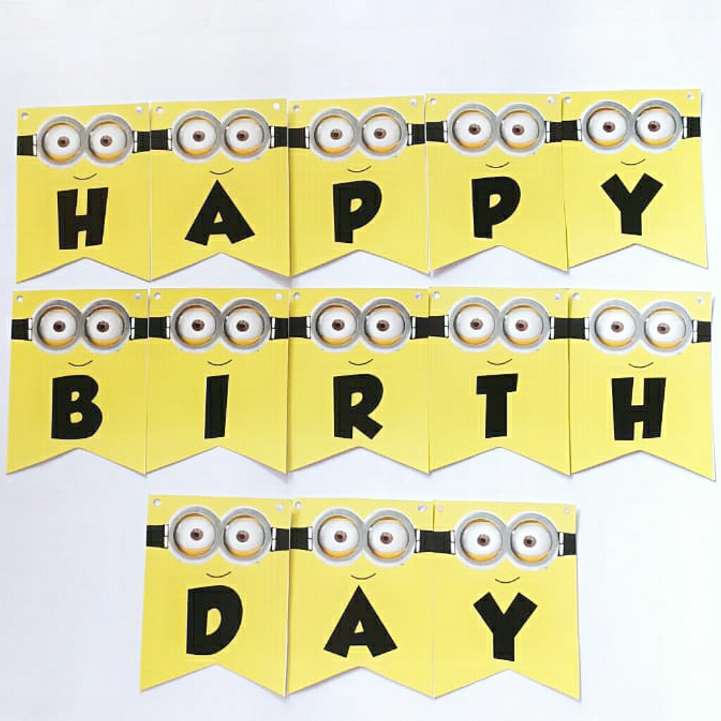 banner flag bunting flag garland flag ulang tahun tema Minion Minions ...