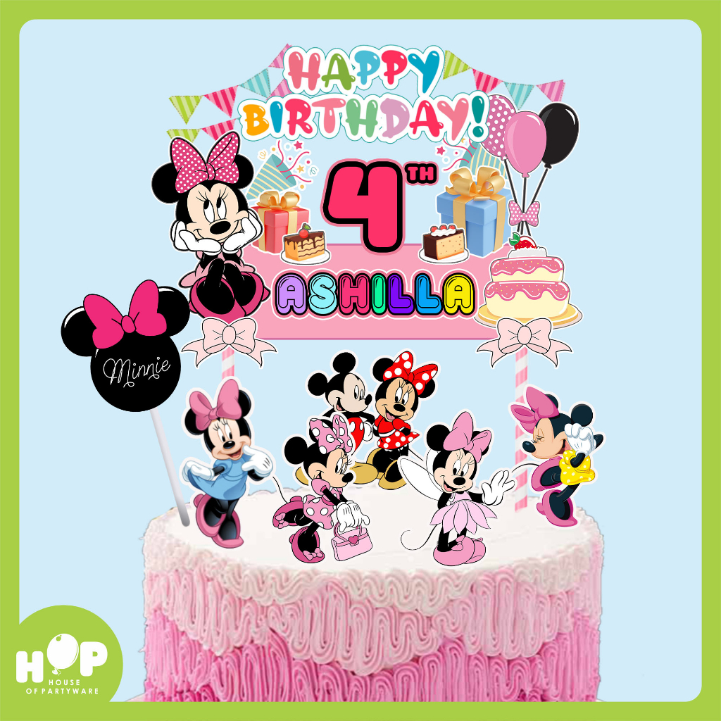 Minnie Mouse Cake Topper Set Custom Name Age Decoration Tumpeng ...