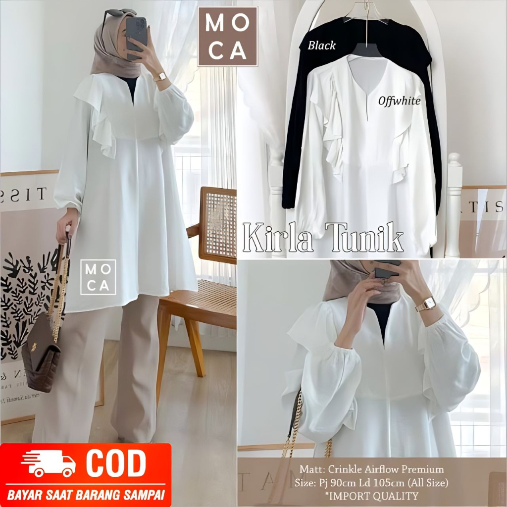 KIRLA TUNIK BY MOCA LABELED LONG WHITE BLOUSE PREMIUM CRINKLE LINEN ...