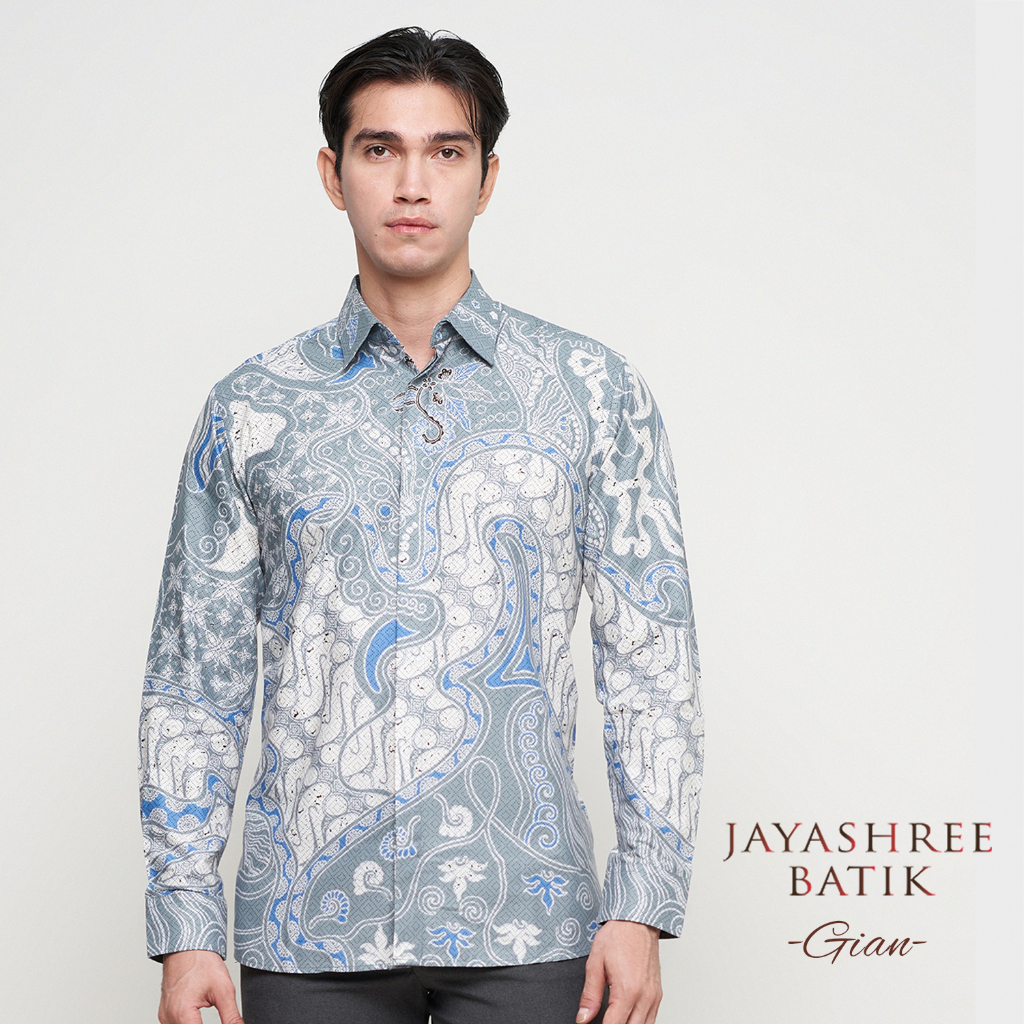 KEMEJA Jayashree Batik Slimfit Gian Gray Men's Batik Shirt Long Sleeve ...