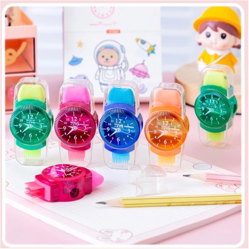 3 in 1 pencil sharpener 3 function pencil sharpener Sharpener + Eraser + Cleaner Watch sharpener ...