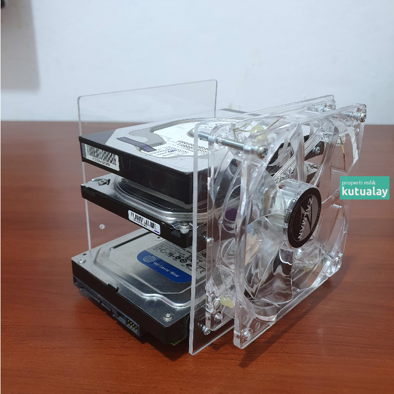 3.5''4-stack Acrylic Hard Drive Stand+PC Computer HDD Rack Fan Holder ...