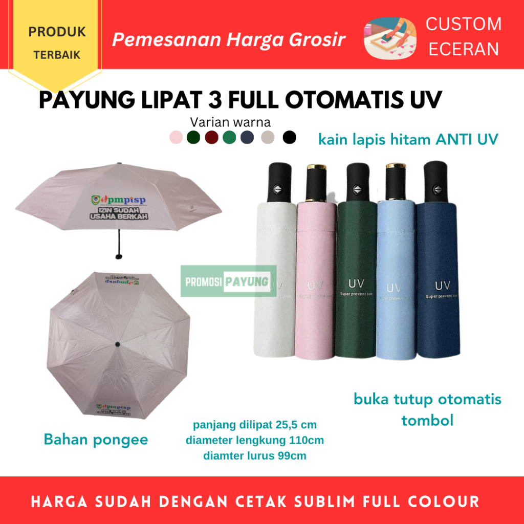 HITAM [Retail Wholesale Custom Umbrella] Full Automatic 3-fold Umbrella ...