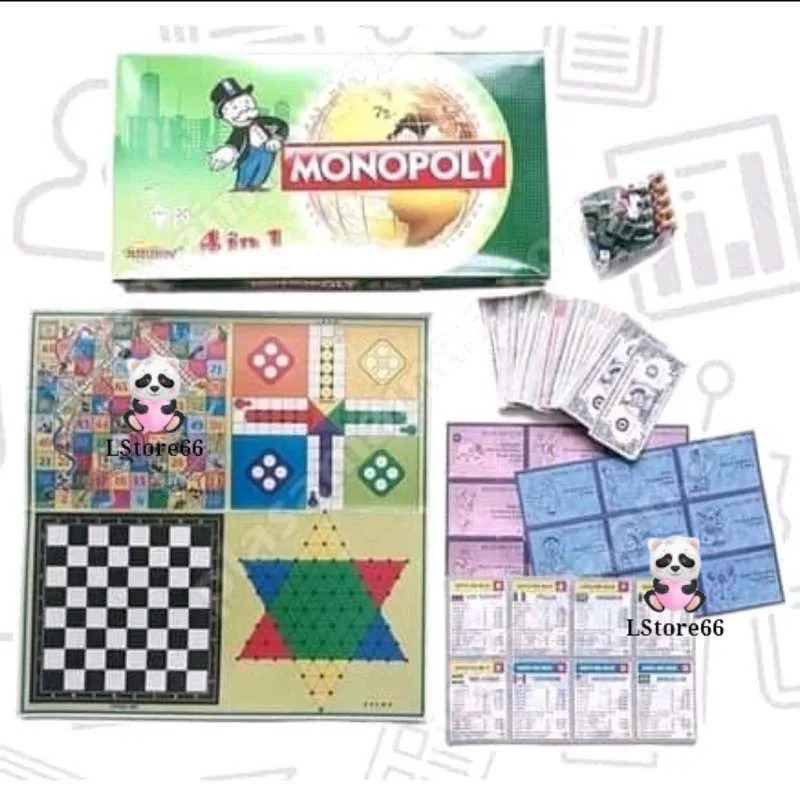 Laris.store - Monopoly 4 In 1 Monopoly Halma Chess Snakes and Ladders ...