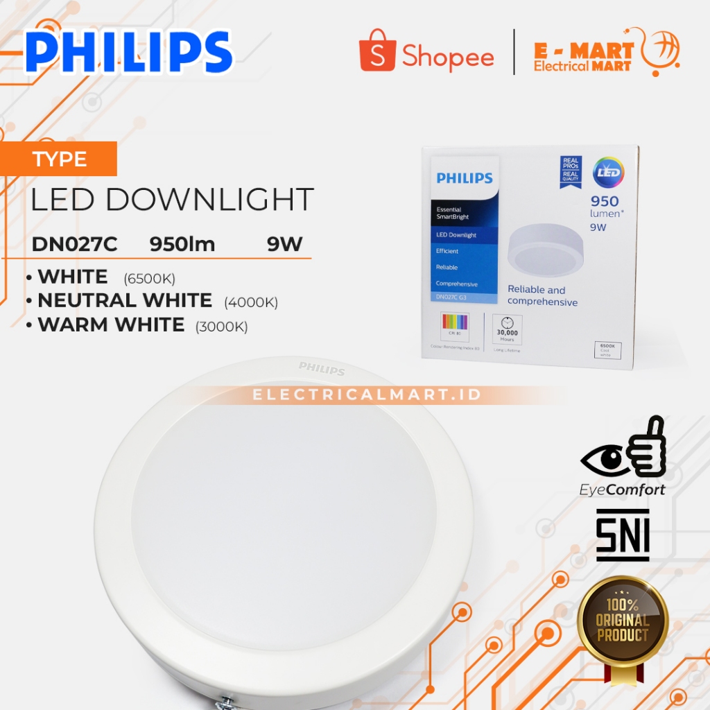 Philips Downlight OB Round DN027C G3 LED9/CW 9W 220-240V D150 | Shopee Singapore
