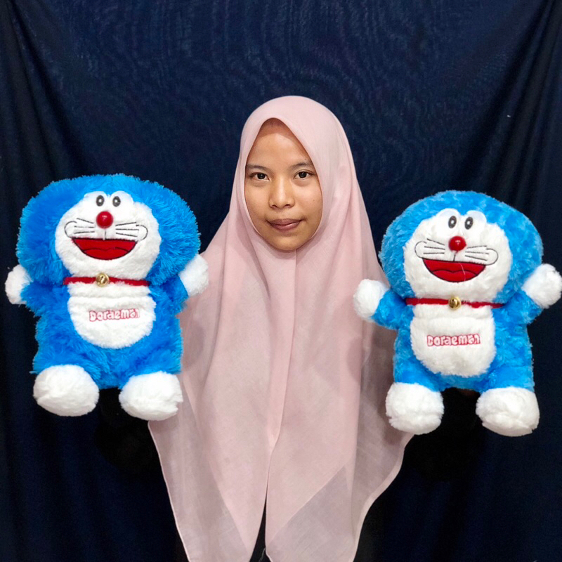 MAWAR Doraemon Doll Sitting Roses Cute Velvet Cat Doll emon Medium Size | Shopee Singapore