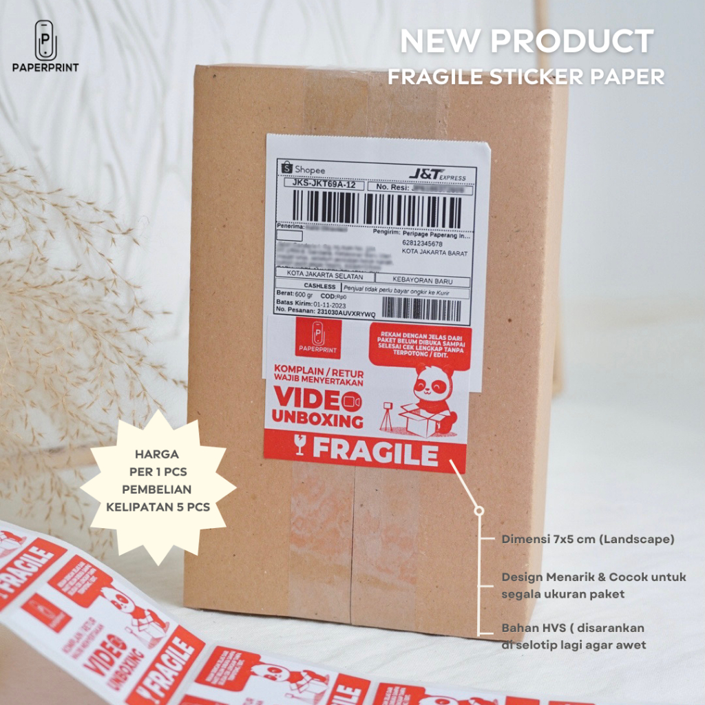 Sticker FRAGILE Unboxing PANDA Horizontal Vertical Unboxing Package ...