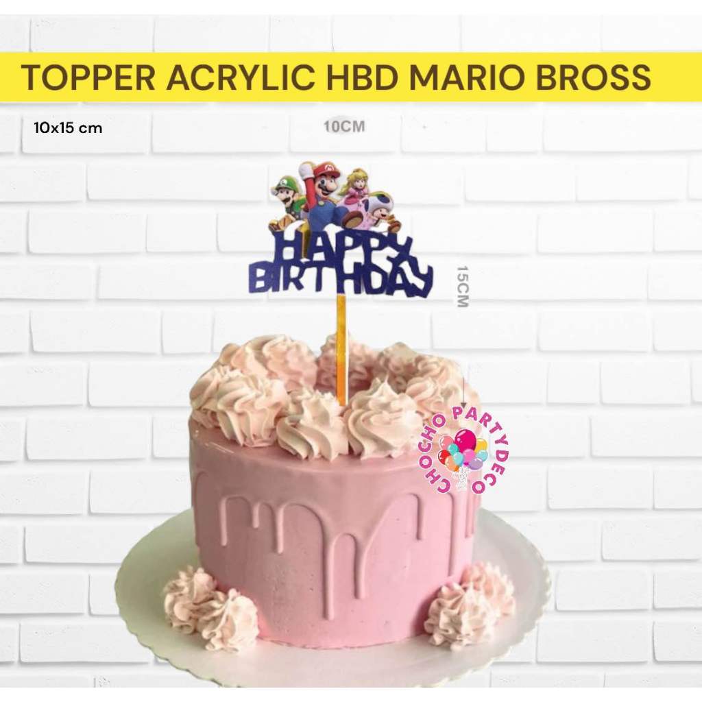 Mario Bross Happy Birthday Topper/Mario Bross Acrylic Topper/Mario ...