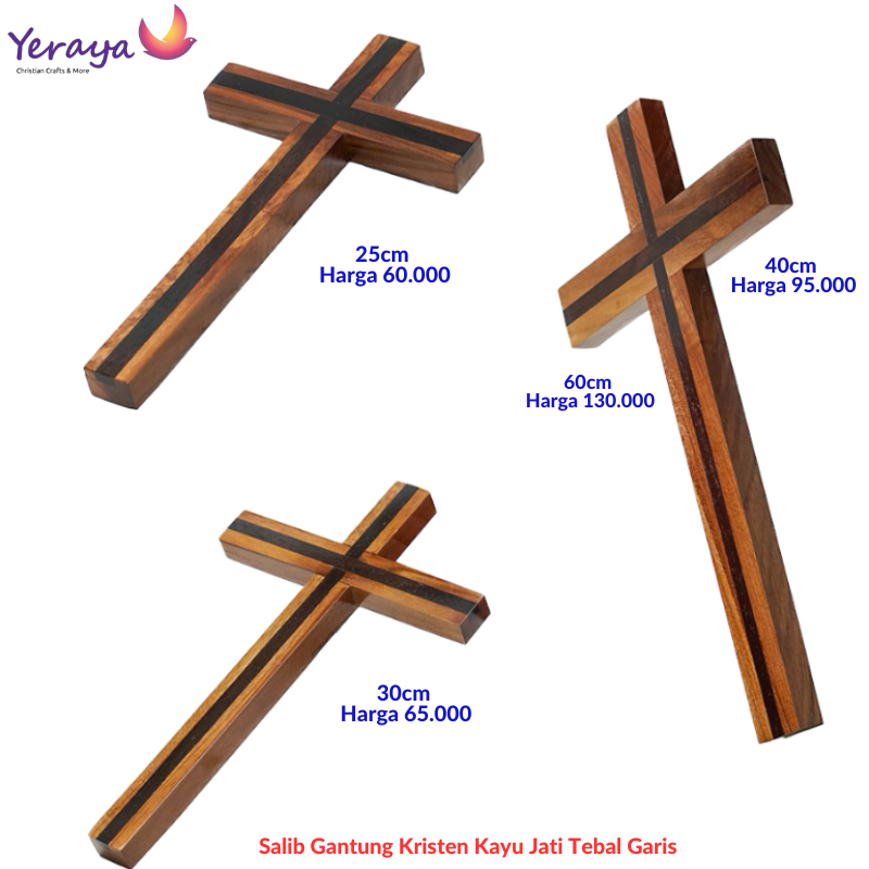 KAYU 30cm Thick Striped Teak Wood Christian Hanging Cross-Wall Cross ...