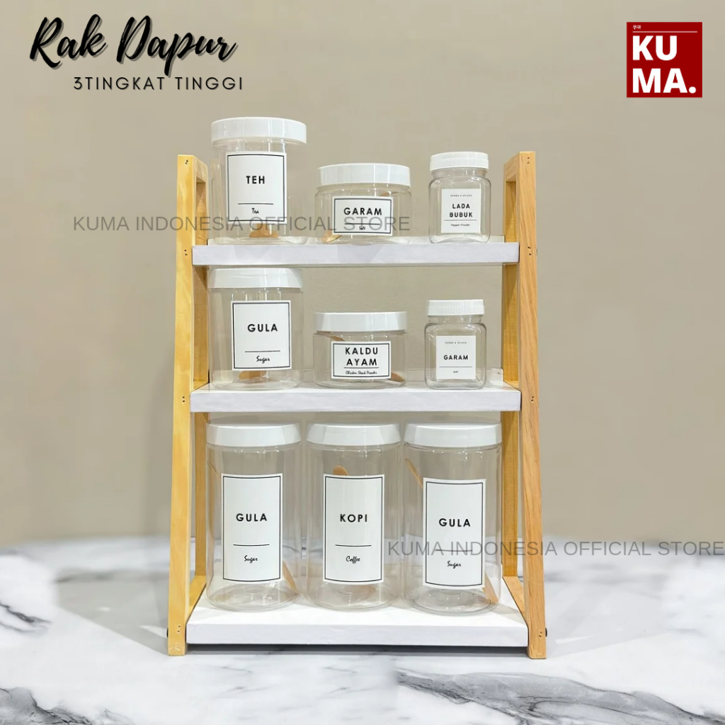 KUMA 3 Tier High Kitchen Shelf Multi-Purpose Wooden Shelf White ...