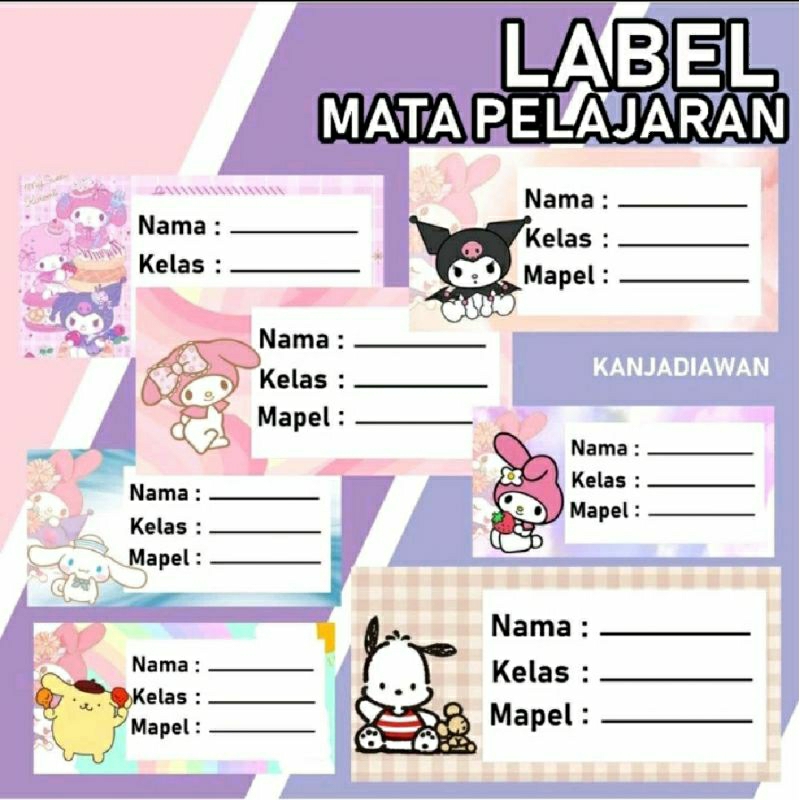 MATA Custom Subject Labels Mapel Sanrio Kuromi Cinnamoroll Labels ...