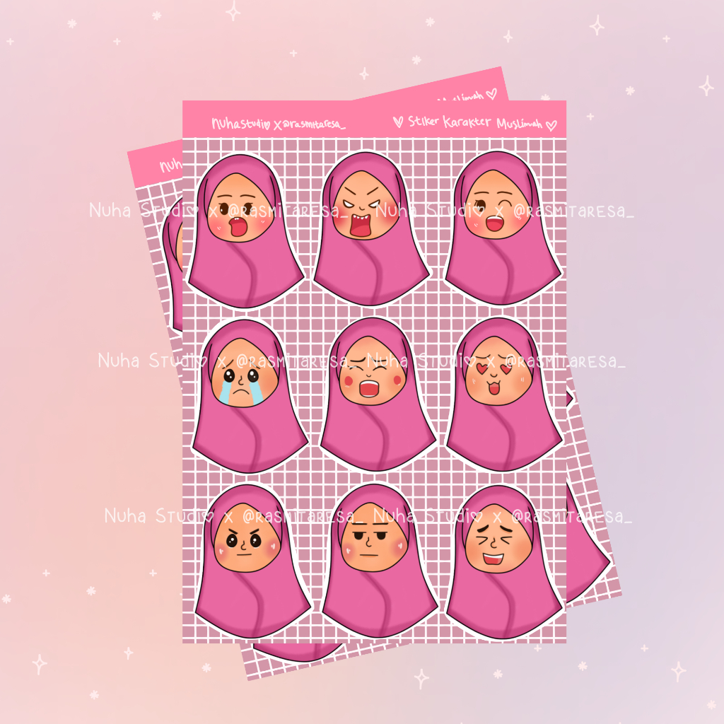 Sticker by rasmitaresa_ | Muslimah Character Sticker Emoji Hijab Pink ...