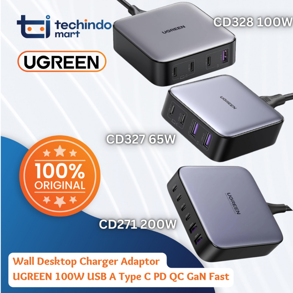 Wall Desktop Charger Adapter UGREEN 100W USB A Type C PD QC GaN Fast ...