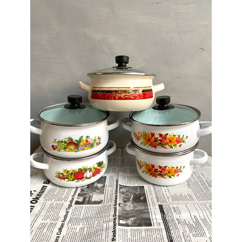 MERAH PUTIH SALE BS enamel pan 16cm 18cm cooking red and white ...