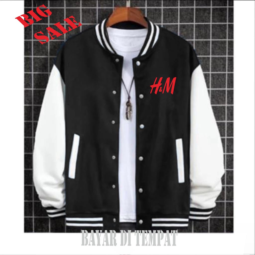 MERAH Varsity Baseball Jacket Button H&M Text Red Varsity Jacket Button ...