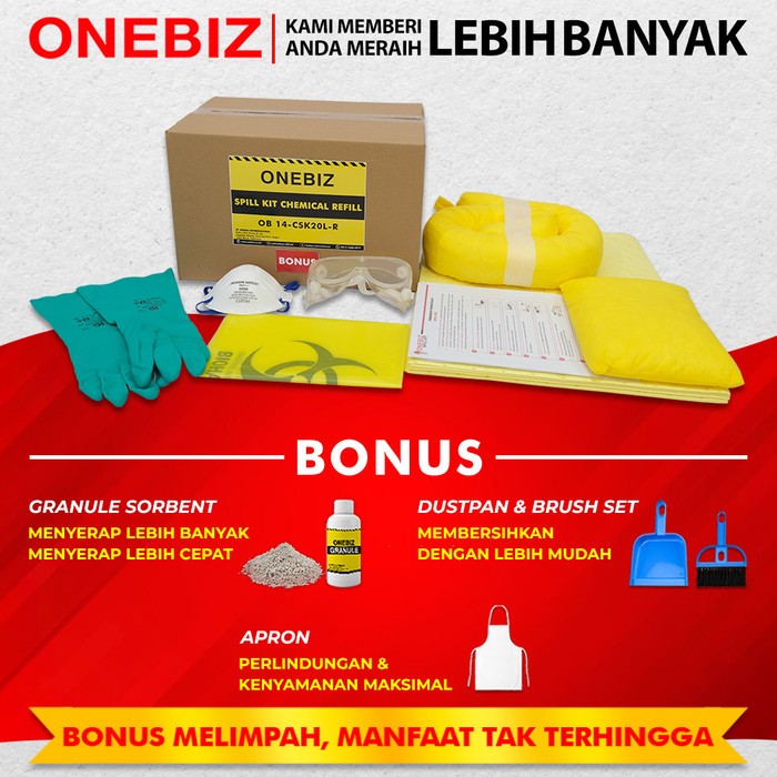 Onebiz Chemical Spill Kit 20 Liter Chemical Liquid Absorber 5 Gall ...