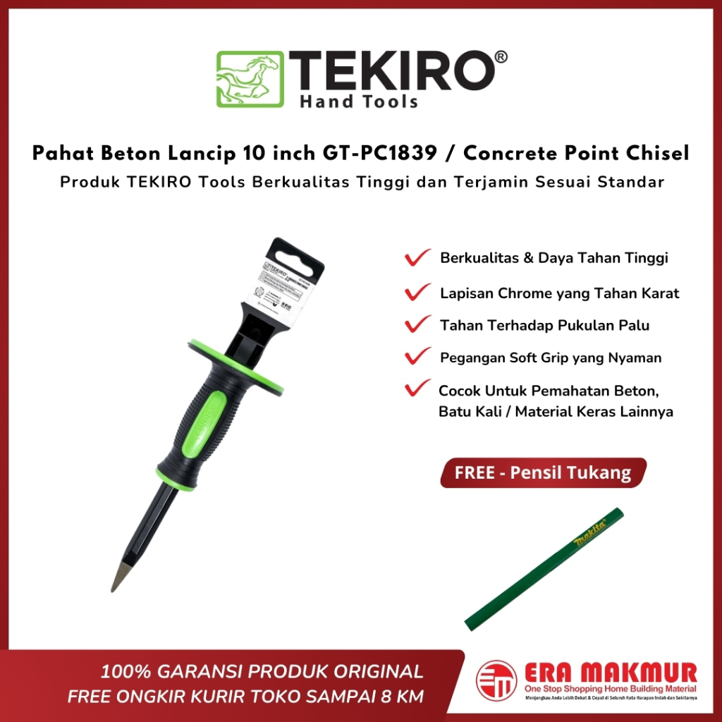 TEKIRO – 10 inch Concrete Point Chisel GT-PC1839 10 Piece GT Concrete ...