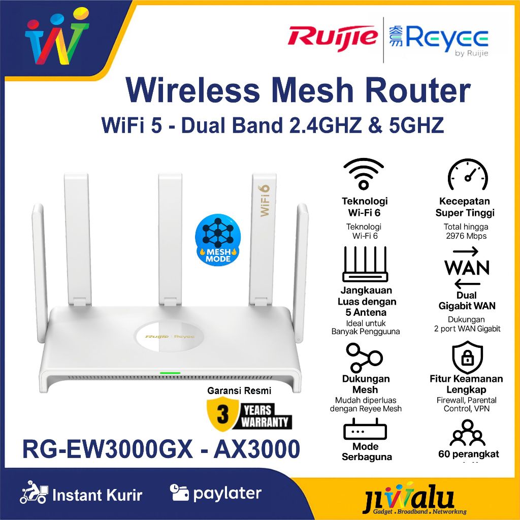 Ruijie Reyee RG-EW3000GX Wi-Fi 6 AX3000 Wireless Router Gigabit Dual ...