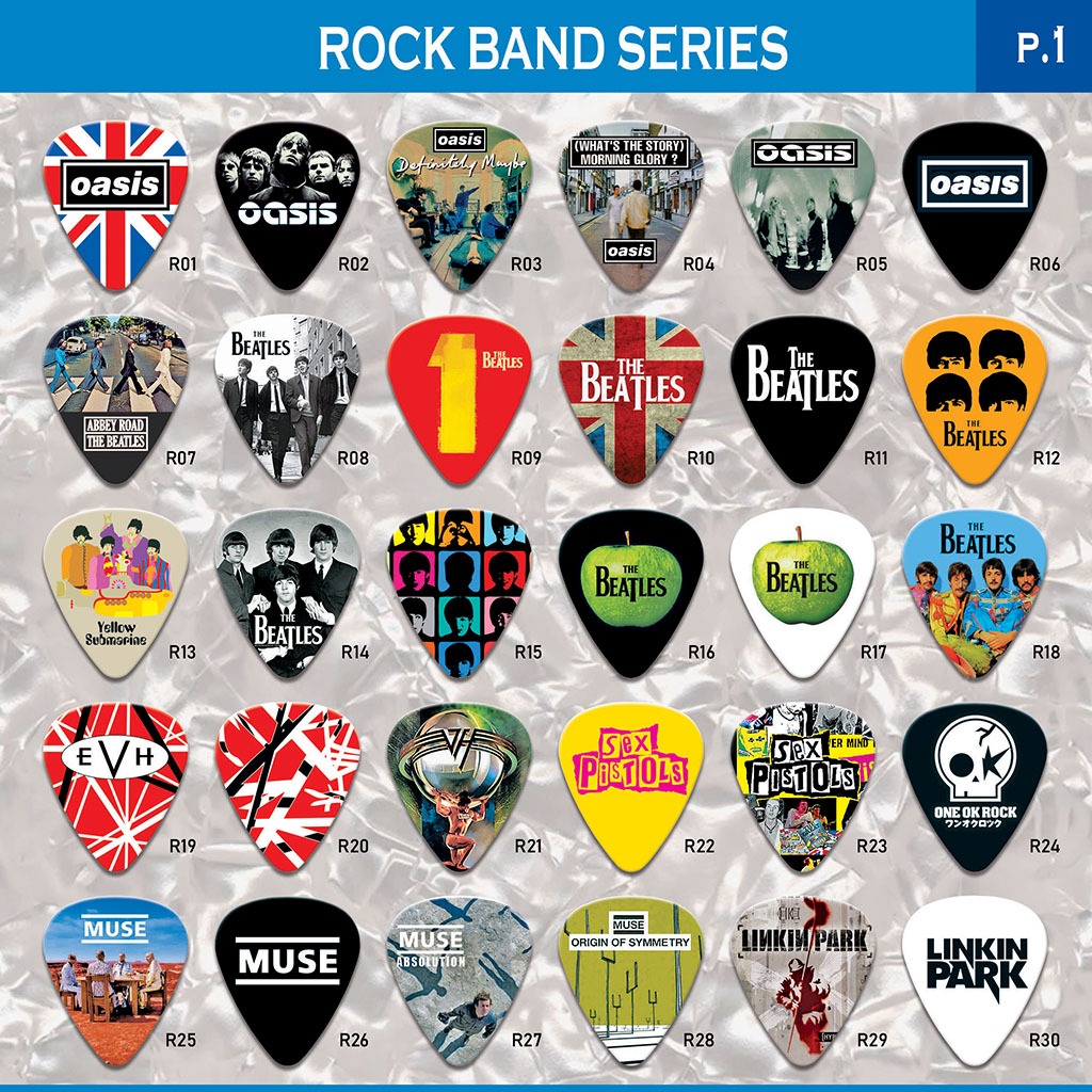 Rock Band Series Guitar Picks 0.5mm to 5mm Plectrum Guitar Bass PVC ...