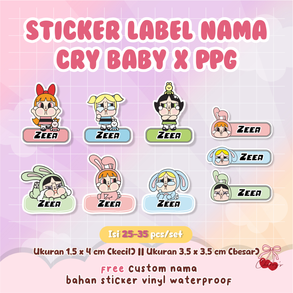Children's Name Label Stickers Cry Baby Power Puff Girls Name Label ...