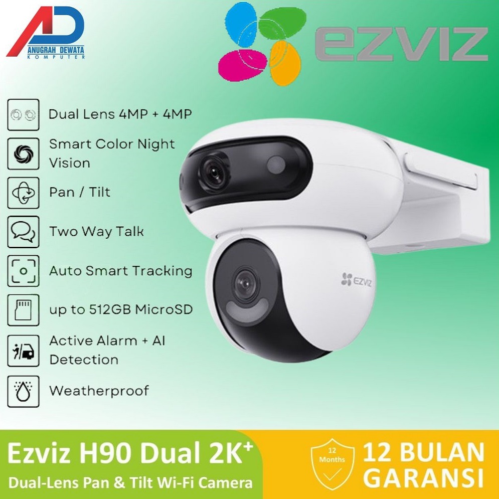 EZVIZ H90 Dual 4MP+4MP (2K+2K) Smart CCTV Wifi Dual-Lens Pan & Tilt ...