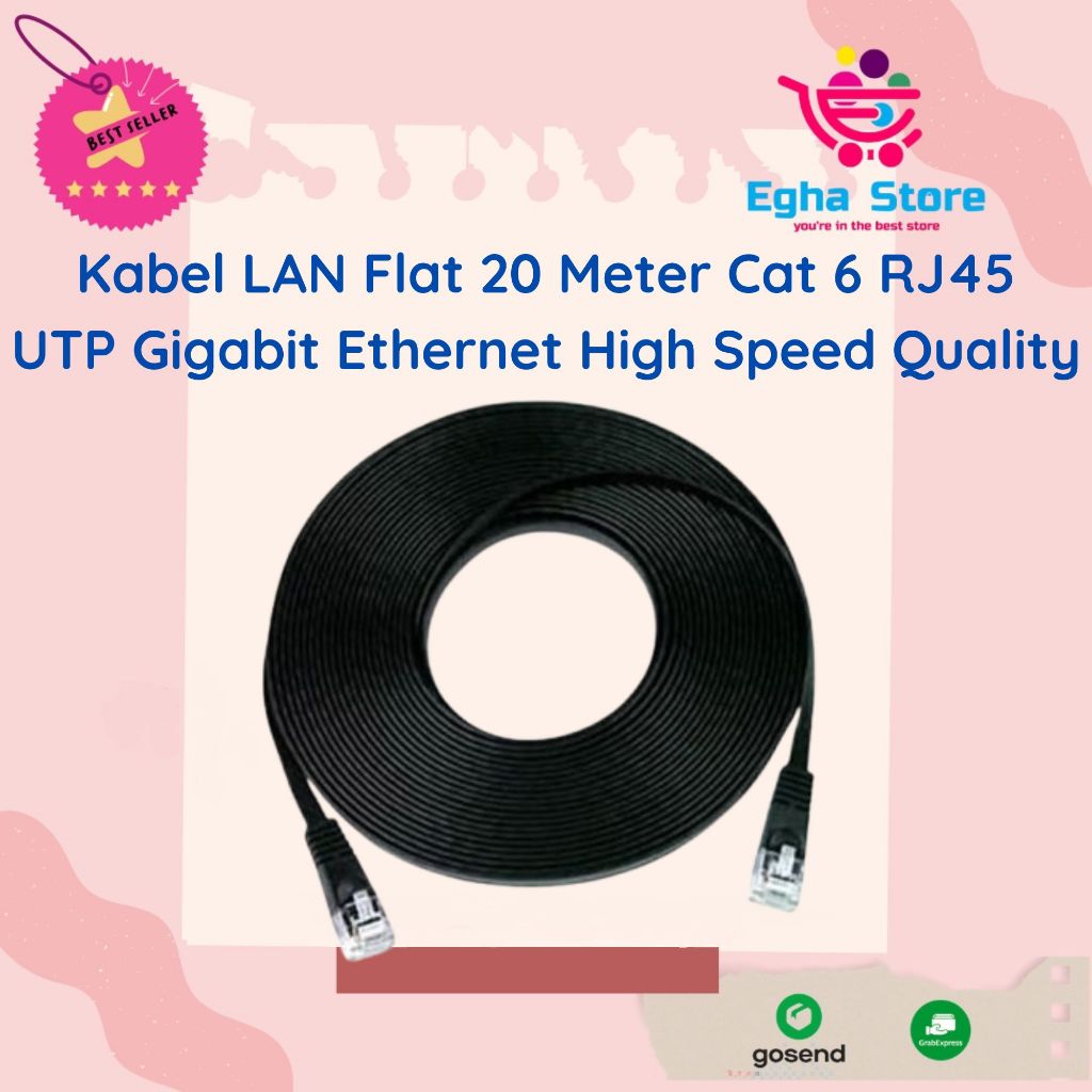20 Meter Flat LAN Cable Cat 6 RJ45 UTP Gigabit Ethernet Cat6 Wifi ...