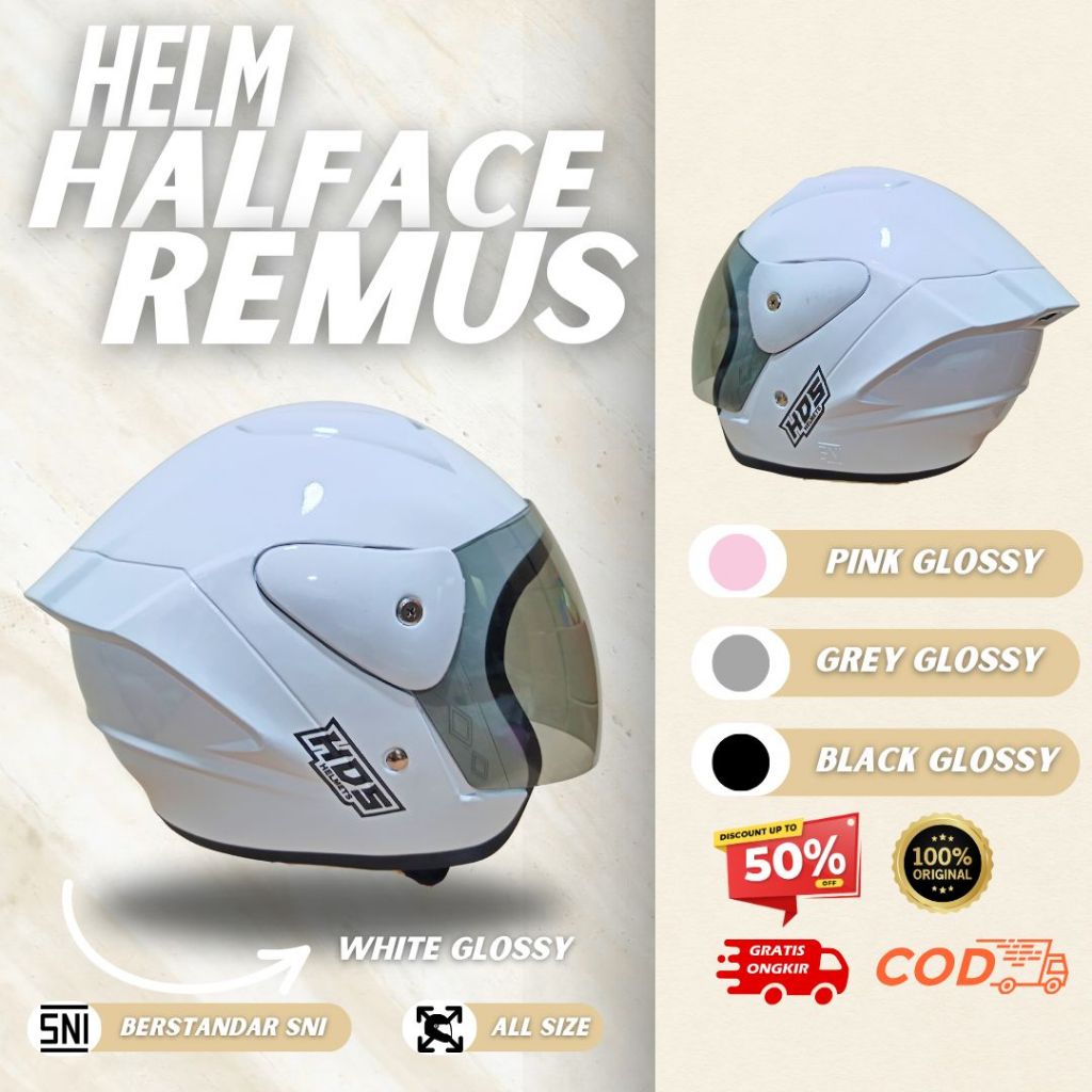 Half Face Helmet SNI Bogo Retro White Men's and Women'sRemus - Classic ...