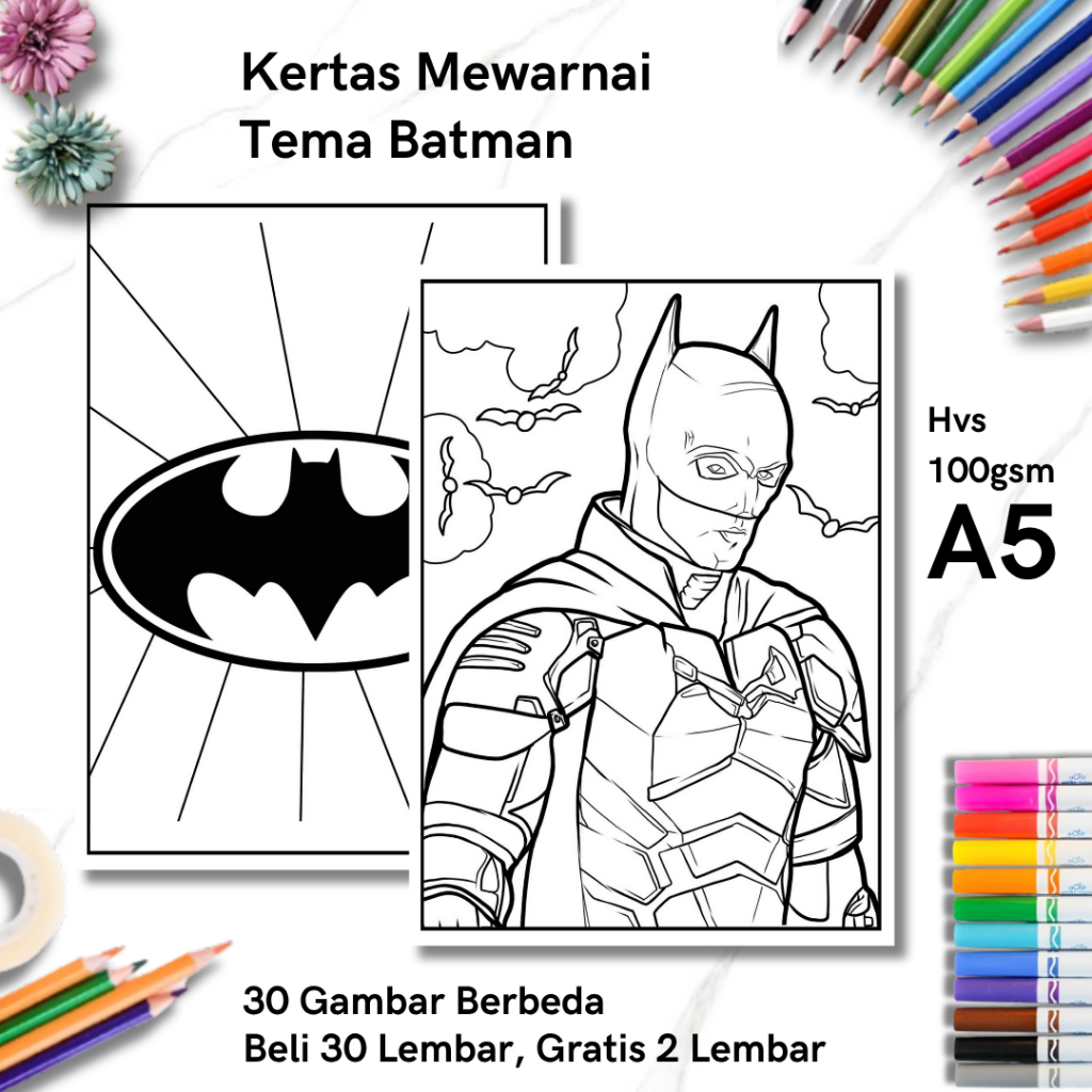 30 Sheets of Batman A5 Theme Coloring Paper - Educational Coloring ...