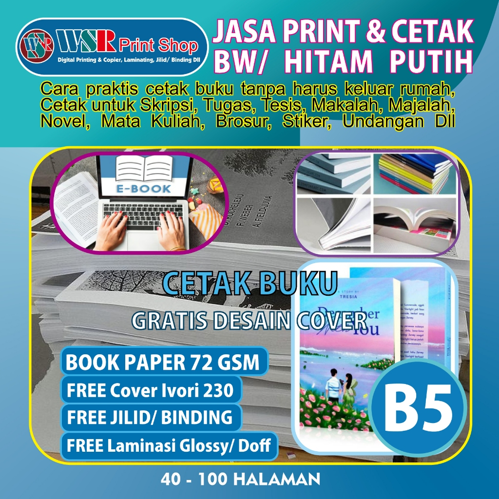 Jasa PRINT Book CONTENTS BW Black and White/ B5 Book Paper 72 Gsm 40 ...