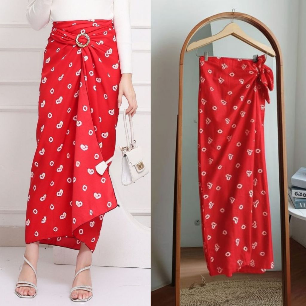 MERAH !..Red Batik Skirt, White Kebaya Bottom, Modern Women's Jumputan ...