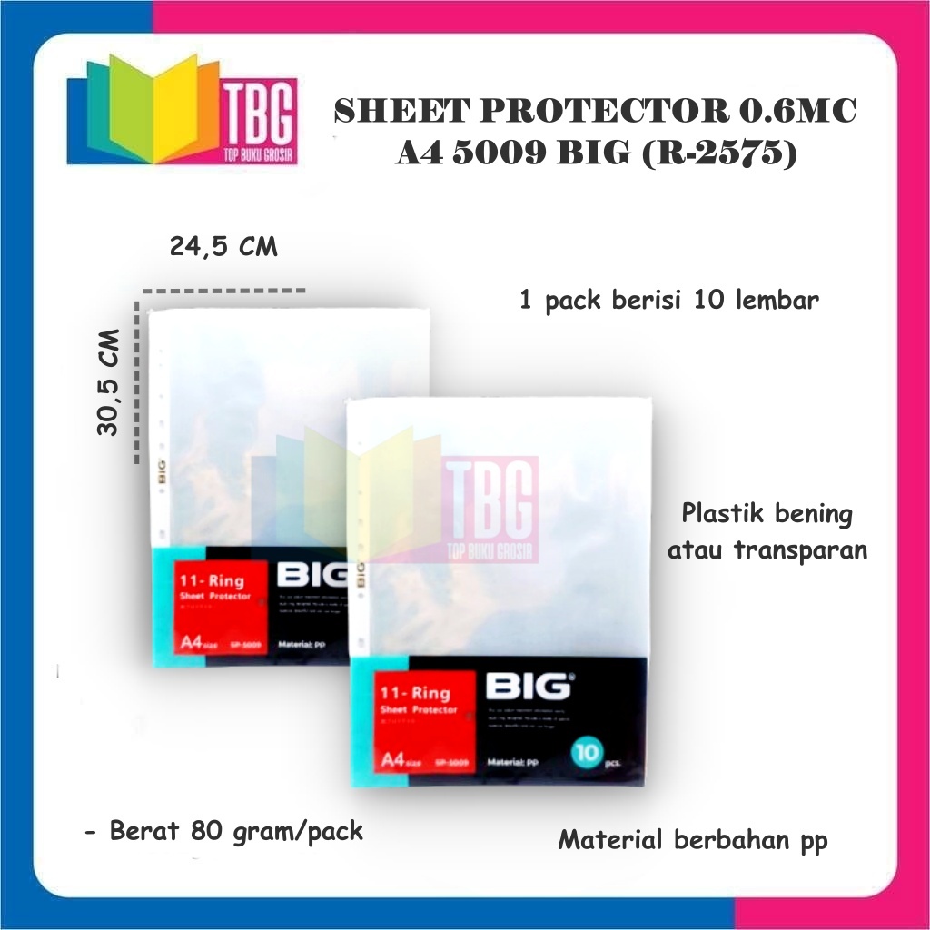 1 PACK SHEET PROTECTOR 0.6MC A4 5009 BIG / RING SHEET PROTECTOR (R-2575 ...