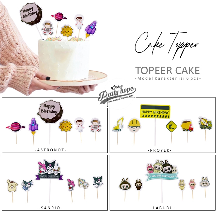 HBD Character Cupcake Cake Topper contains 6 / Kuromi Character Cake ...