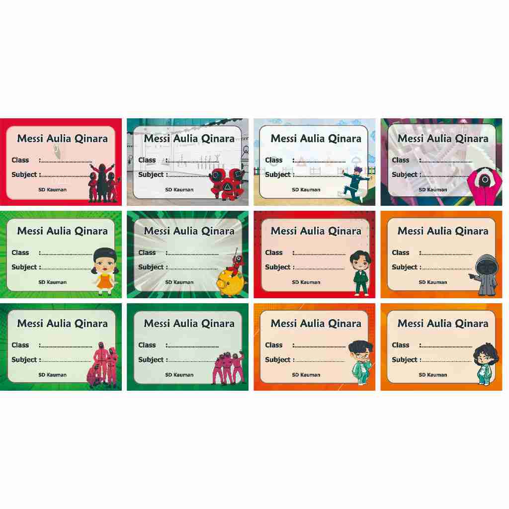 SQUID Game Label sticker book name class group custom | Shopee Singapore