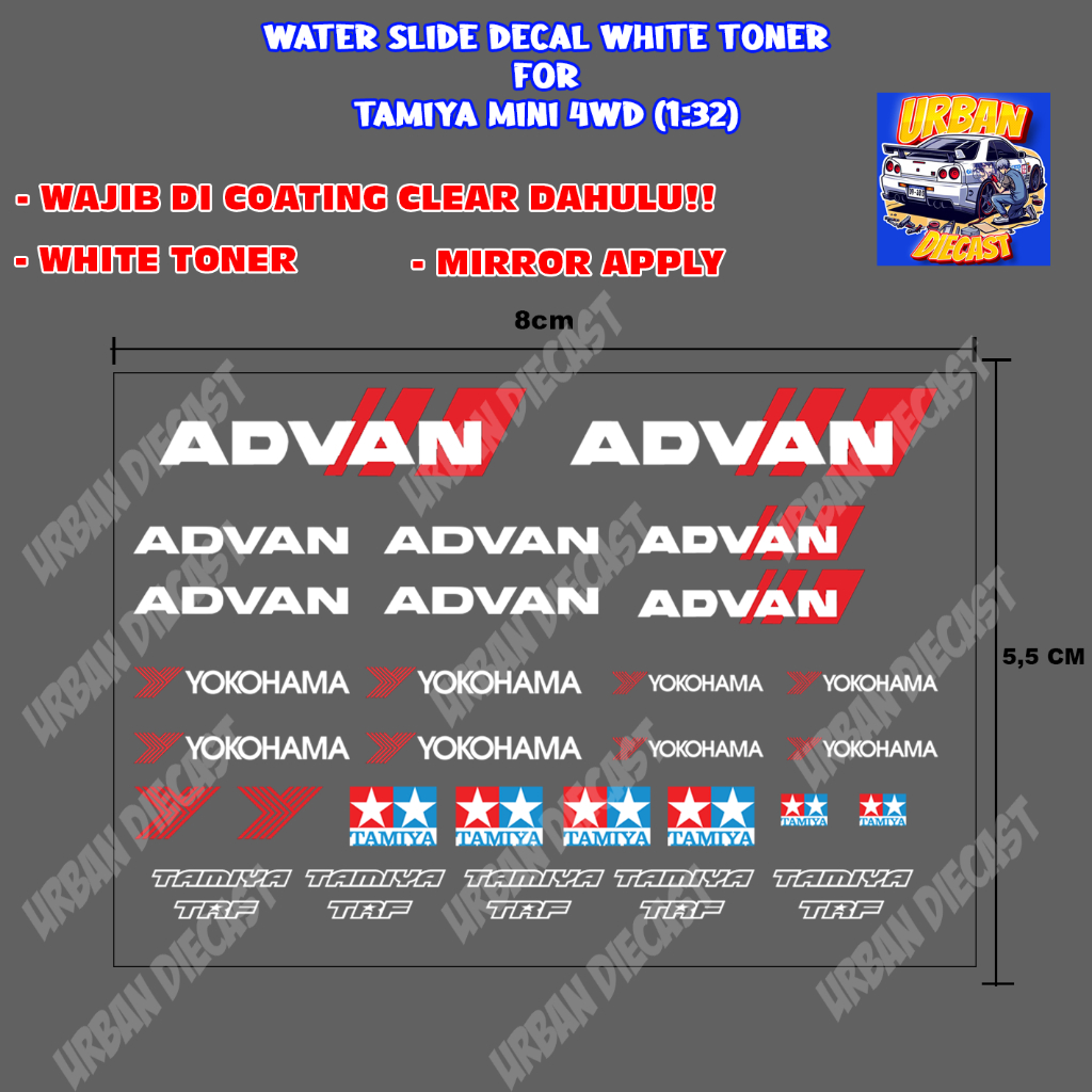 Water slide decal Tamiya mini 4WD Advan universal 1:32 [white toner ...